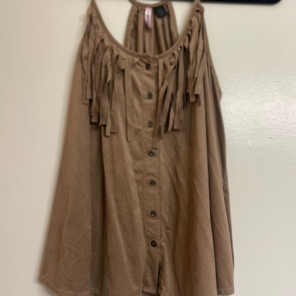 Tops | Tan Velvet Fringe Shirt | Poshmark